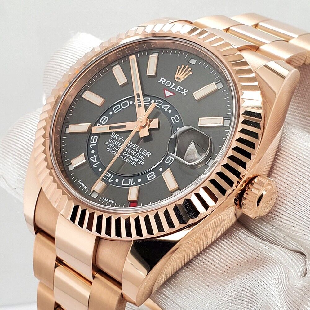 Rolex Sky-Dweller 42mm Dark Rhodium Index Dial 18K Rose Gold Oyster ...