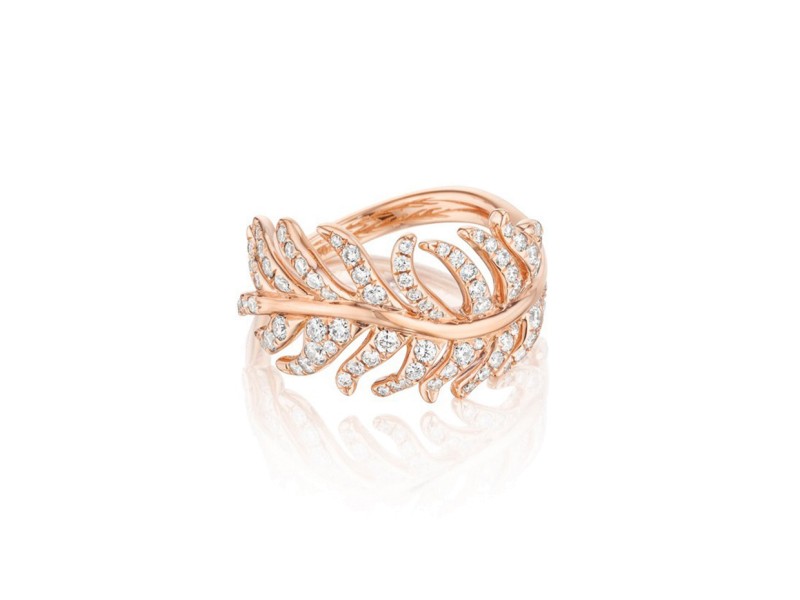 18K Gold Phoenix Feather Center Pave Diamond Ring
